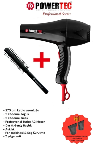 PTTAVM: Powertec TR-901 Turbo Profesyonel Fön Makinası + Berber Fön Fırçası