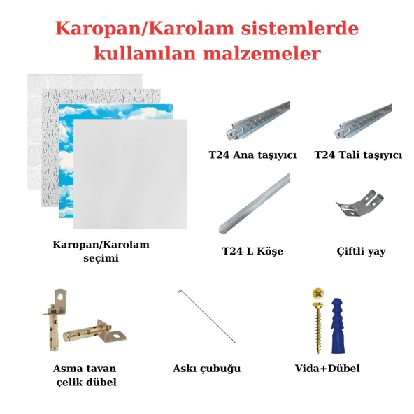 PTTAVM: 5 Adet Asma Tavan Karolam, PVC, Taşyünü Desen, 60x60 cm, 8 mm